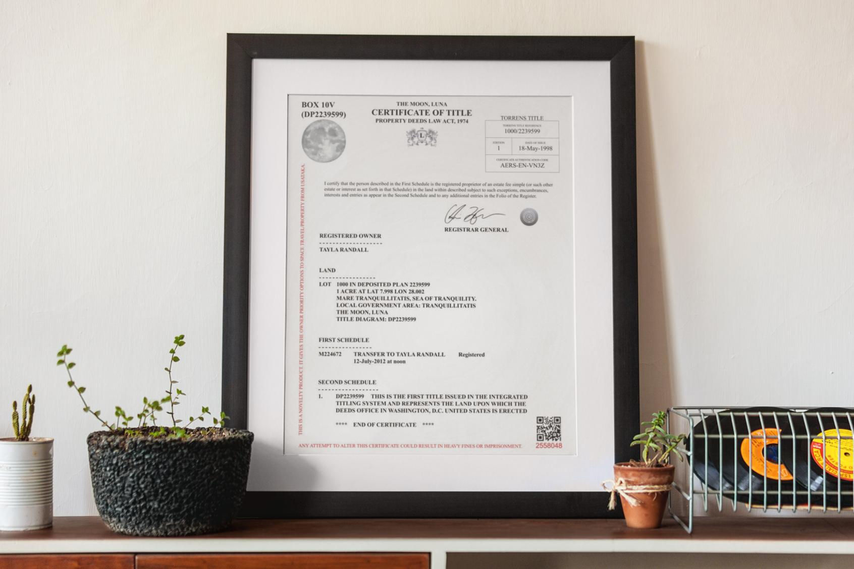 Buy a personalized Moon Land Gift at The Moon Realtor